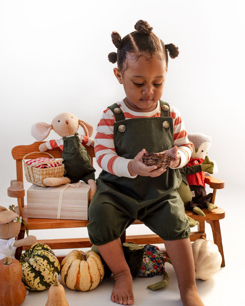 Forest Green Picnic Overalls for Kids - Hazel Village
